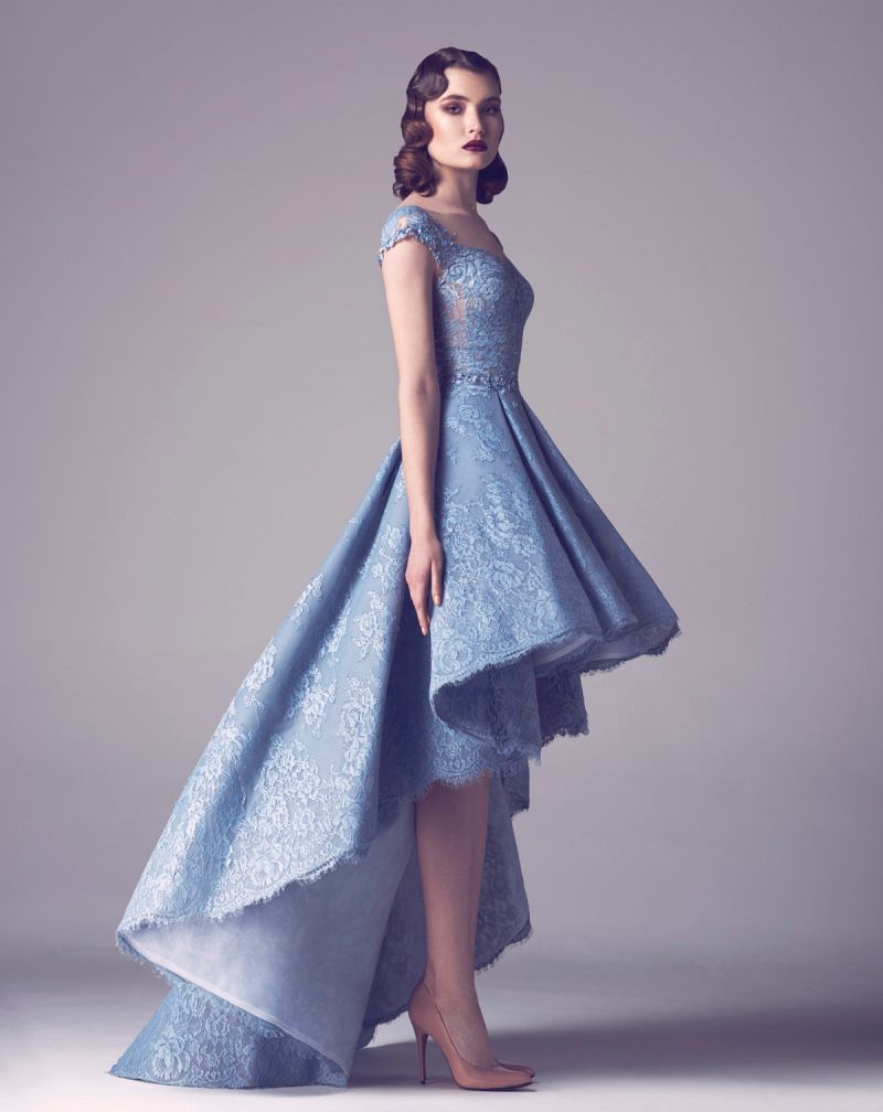 Light Blue Lace High Low Prom Dresses 2017 Sweetheart Neckline Cape