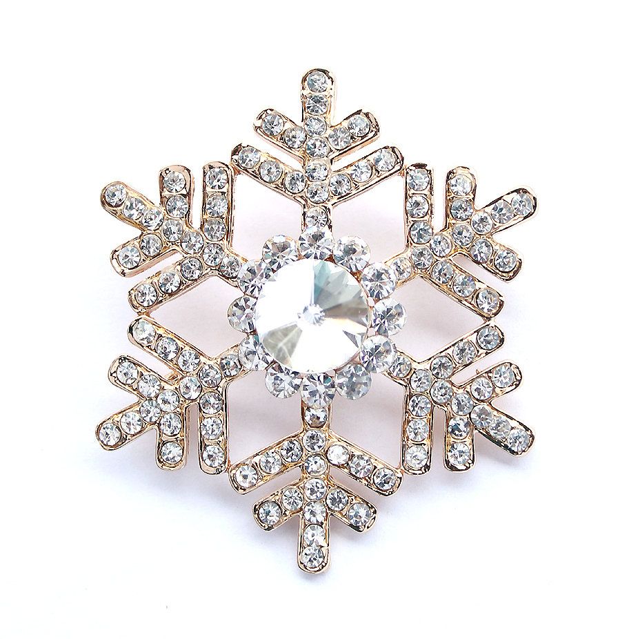 Gold Snowflake Brooch/ Winter Wonderland Wedding Gold Jewelry Bridal ...