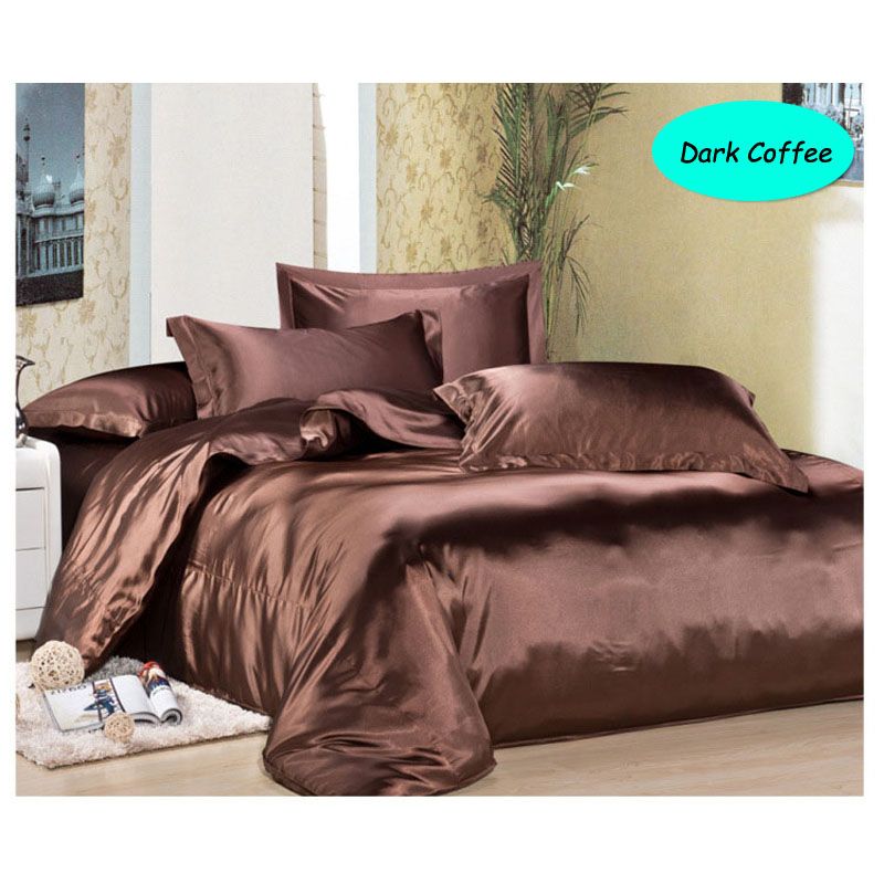 Solid Color Silk Bedding Set Navy Blue Satin Bed Set Tencel Comforter