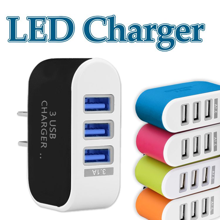 3 USB Wall Charger LED Adapter Travel Adapter Triple USB Ports Chargers ...