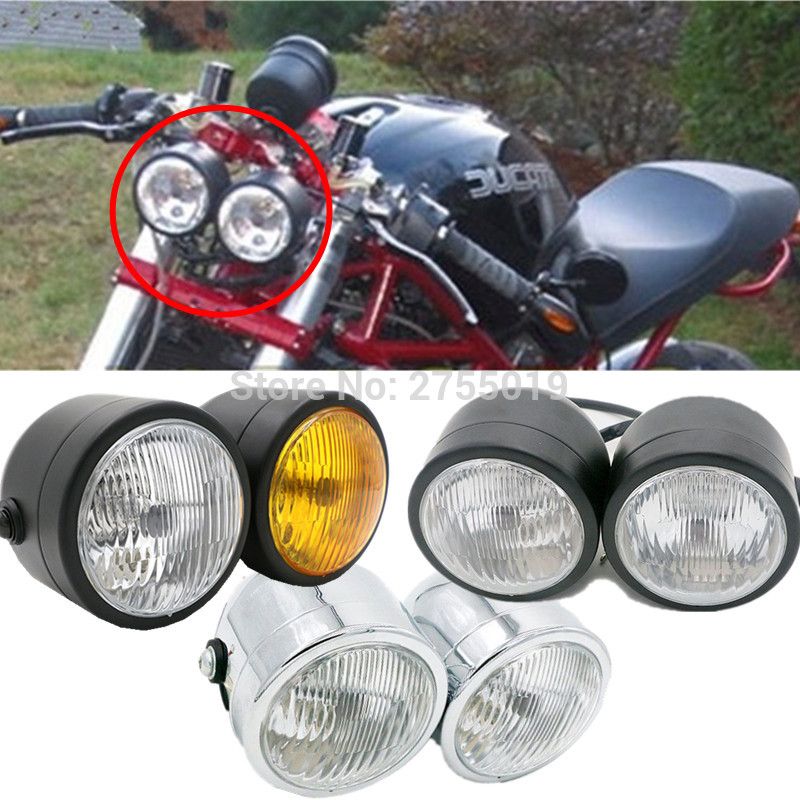 Cafe Racer Universal Black Motorcycle Twin Dual Headlight Motorcycle ...