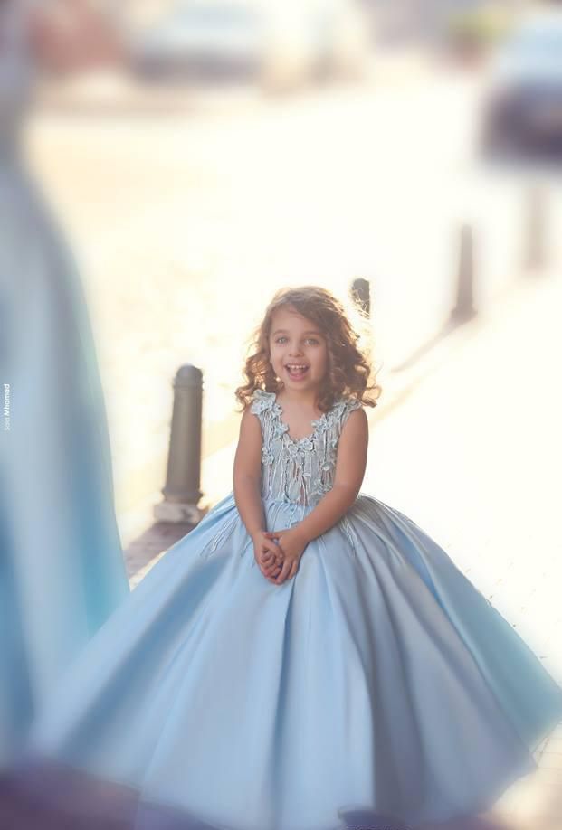 2019 New Cute Light Blue Flower Girls Dress Mother And Daughter ...