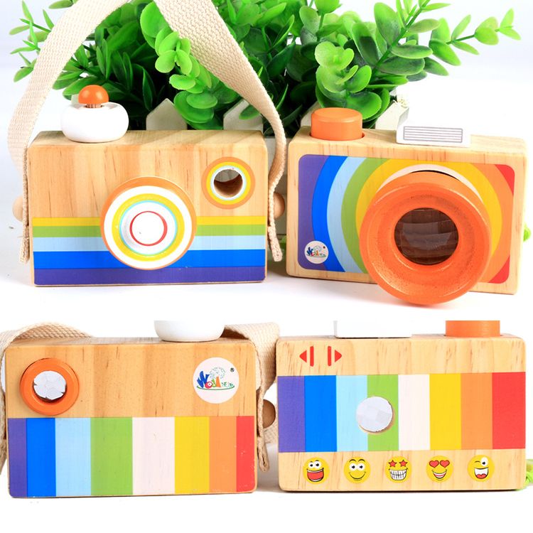 2020 Toy Camera Cute Wooden Block Toy Kids Creative Neck Camera ...
