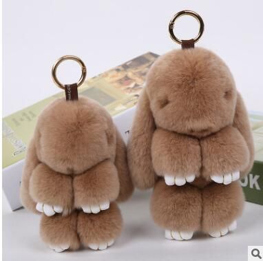 Cute Bunny Keychains Nine Colours Women 14 Cm Fluffy Pompom Fur Rabbit ...