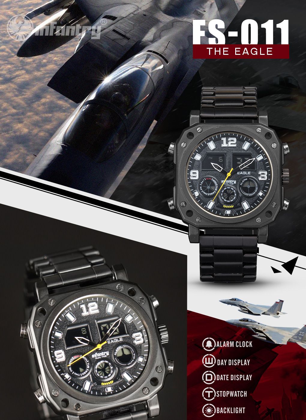 INFANTRY Mens Digital Wrist Watch Sport Luxury Watches Military Pilot ...