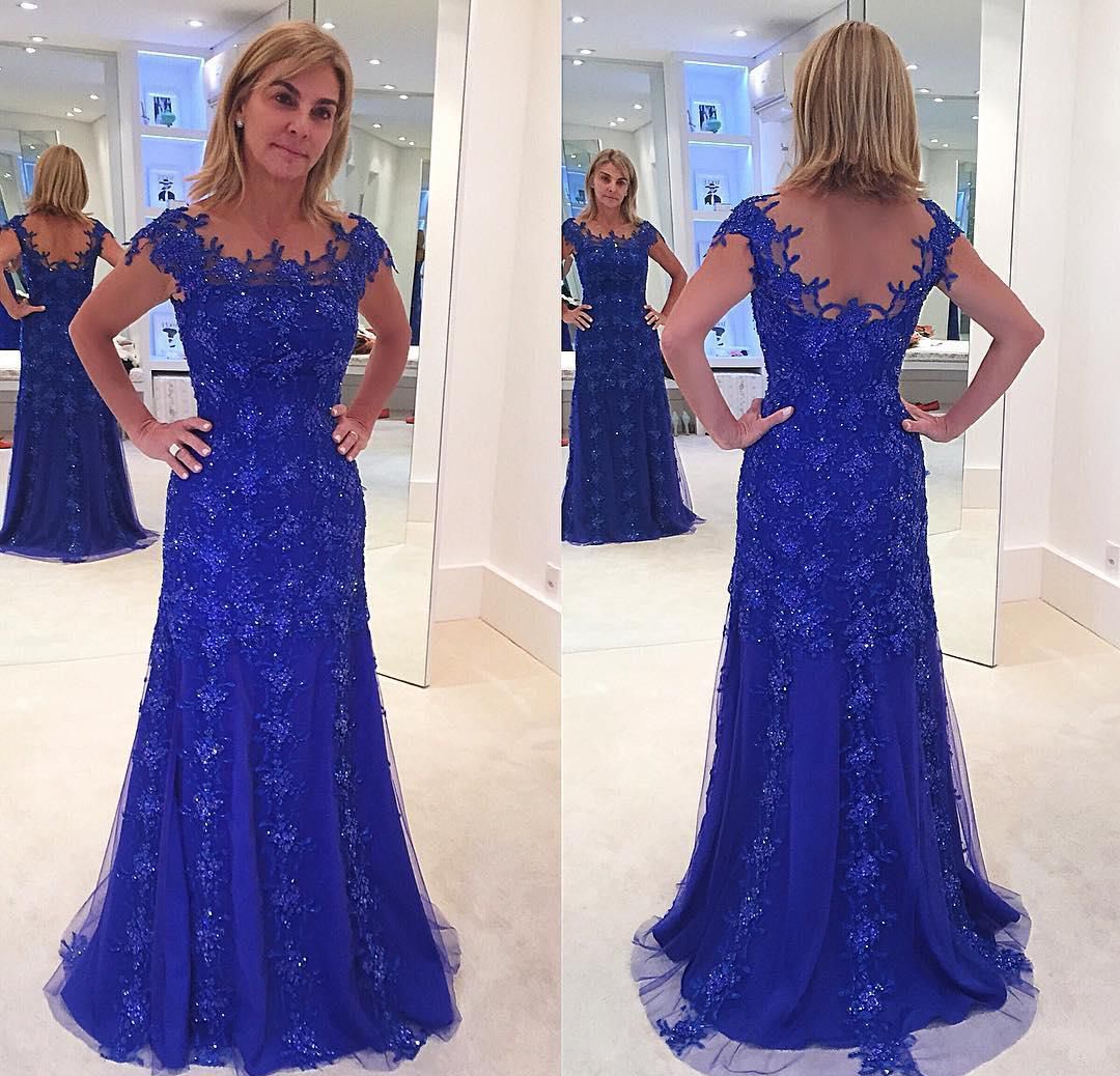 Elegant Royal Blue Lace Long Mother Of The Bride Dresses Mermaid Formal ...
