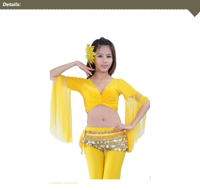 2021 Sexy Belly Dance Top For Women Belly Dancing Costume Yoga Tops Big Gauze Sleeves Top From