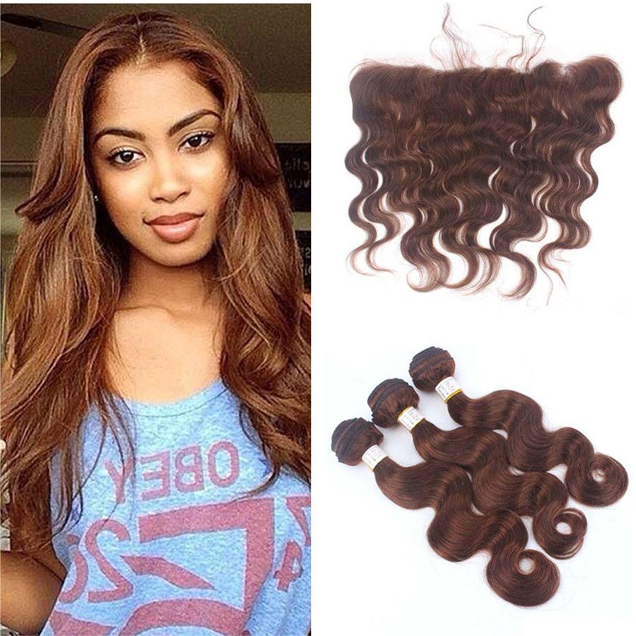 Sorrel Color Human Hair Lace Frontal With Bundles Middle Brown ...