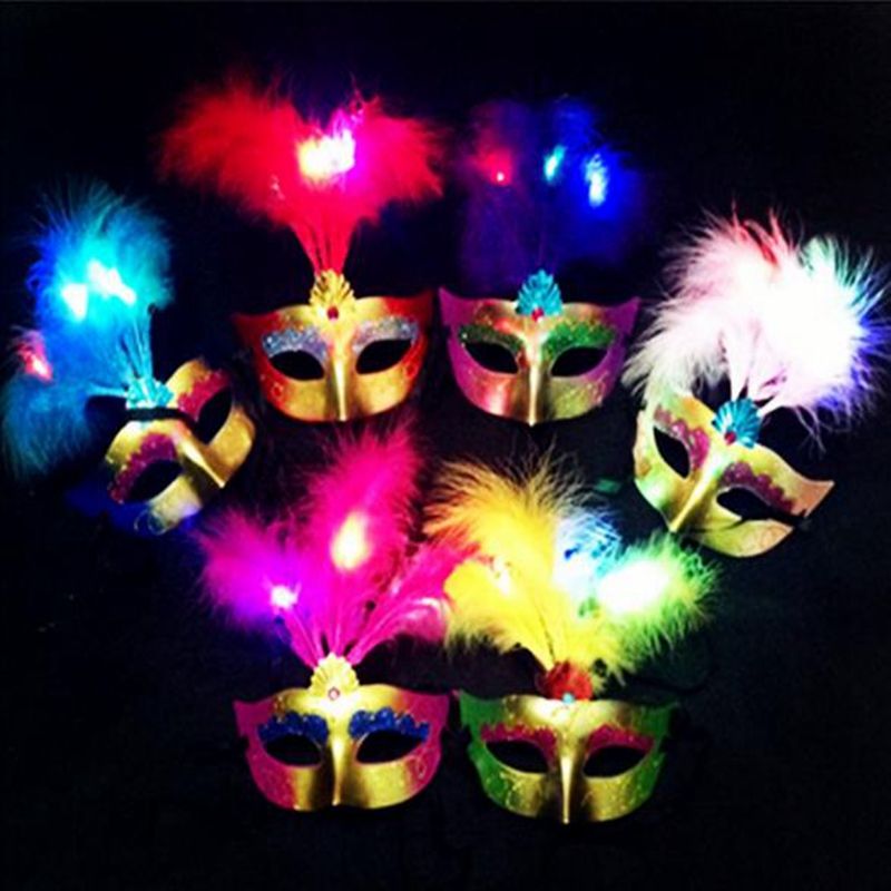 Cheap LED Light Feather Party Mask Handmade Venetian Masquerade Dance ...