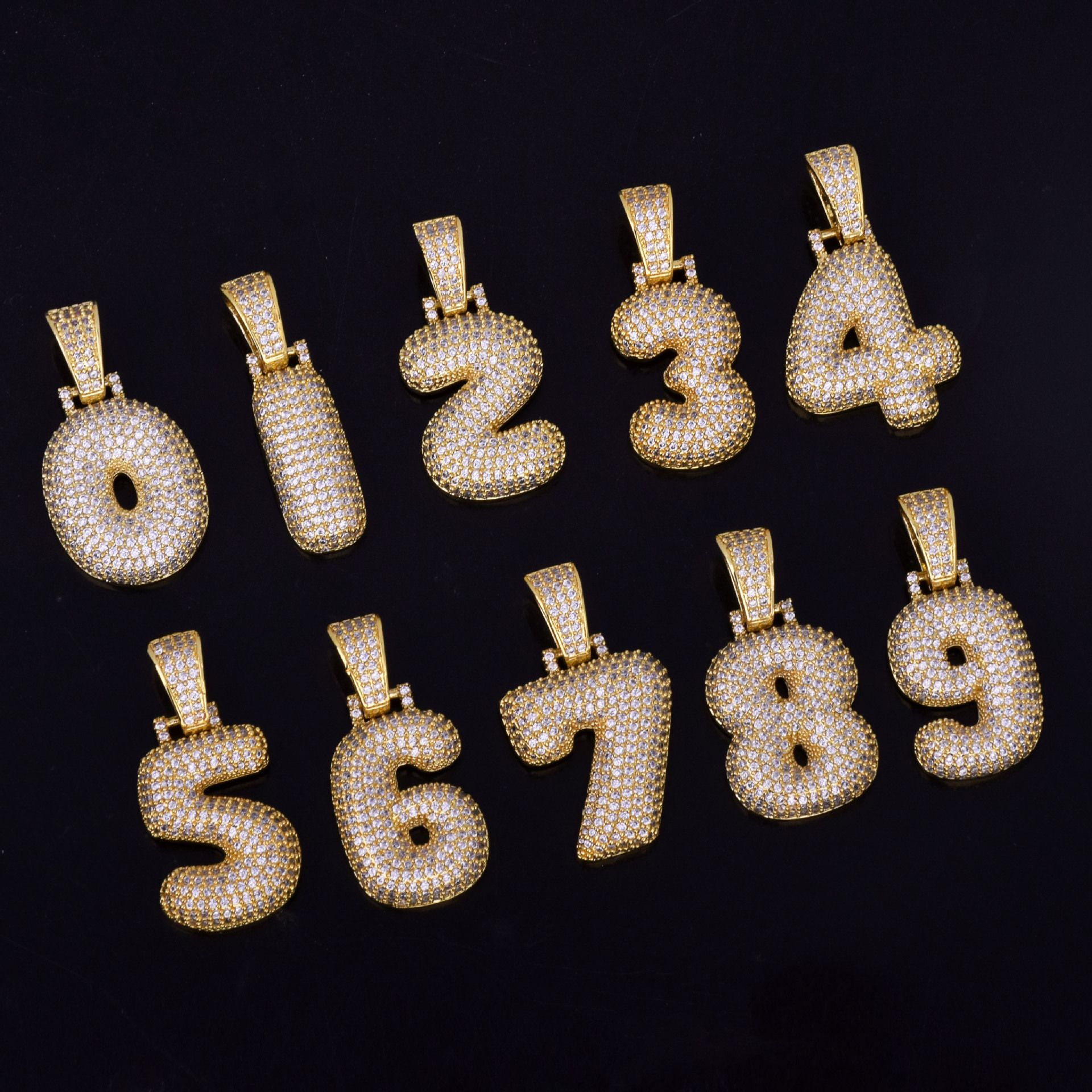 Wholesale HipHop 0 9 Custom Bubble Number Letter Pendant Necklace With ...