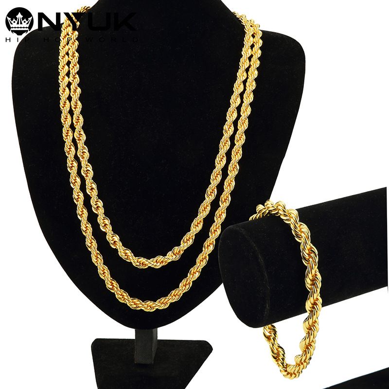 Thick Rope Chain Set Yellow/white Gold Filled Mens Necklace Bracelet ...