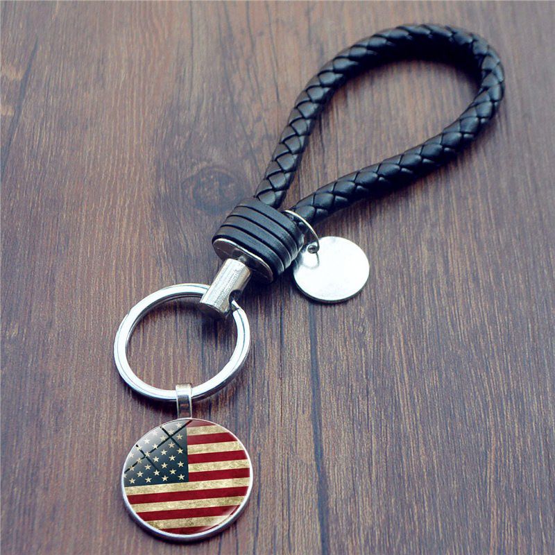 National Flag Key Ring USA UK CA Etc National Flag Woven Leather Rope ...