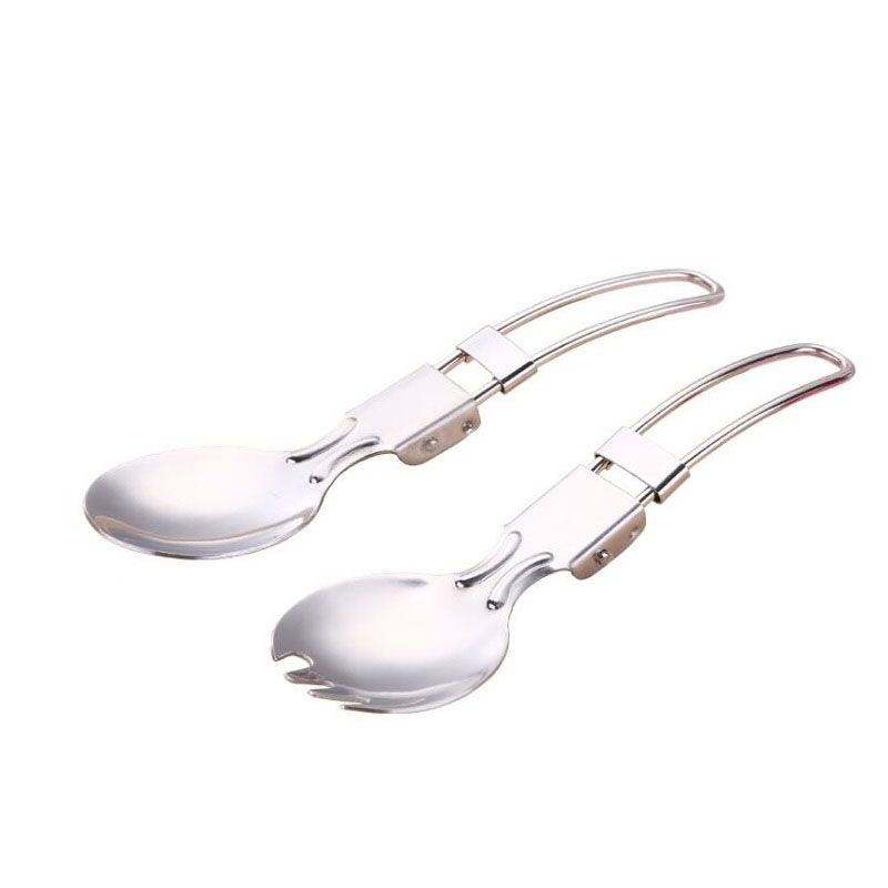 Foldable Folding Stainless Steel Spoon Spork Fork Outdoor Camping ...