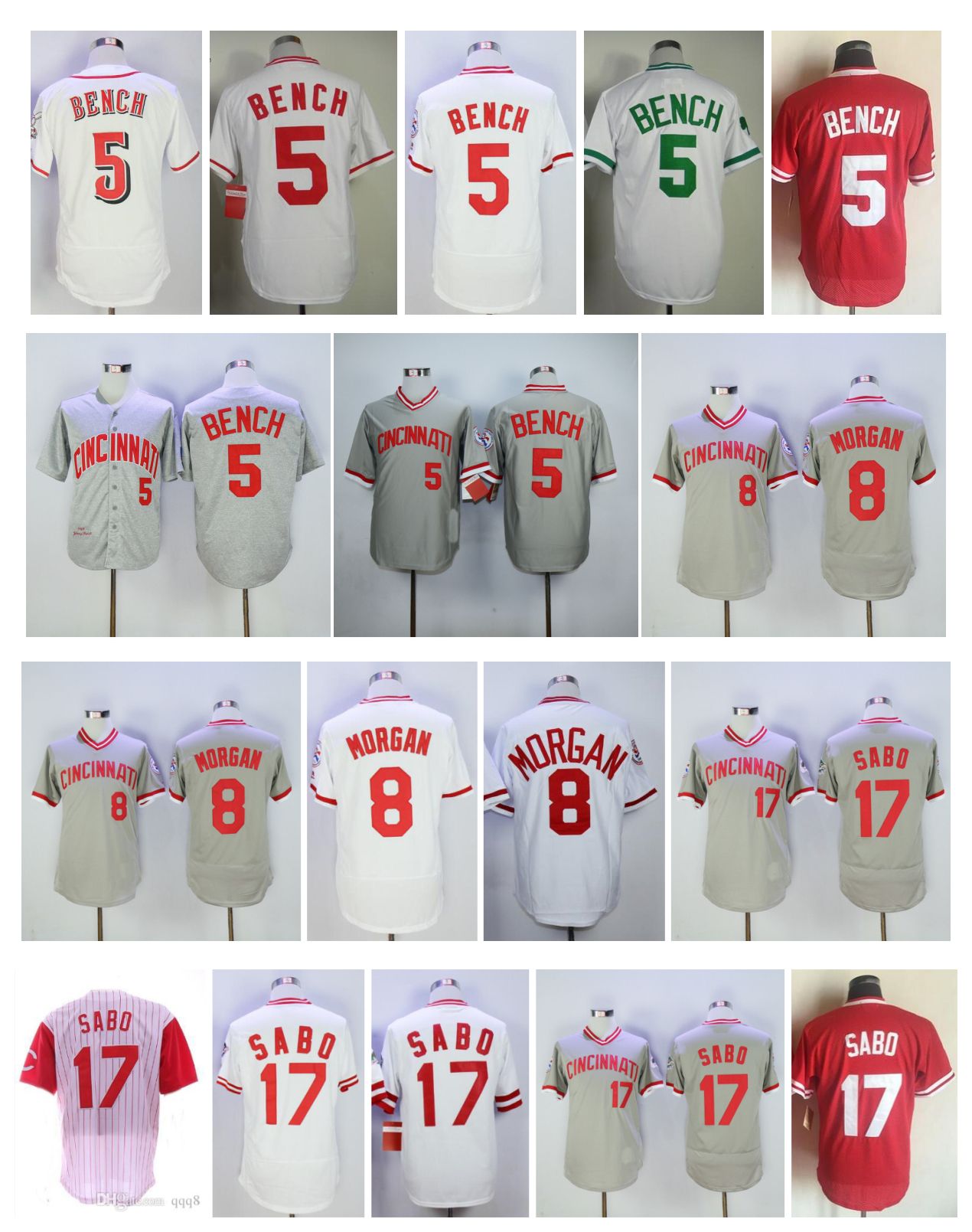 2021 Retro Reds Jersey Johnny Bench Jersey Joe Morgan Chris Sabo Mesh ...