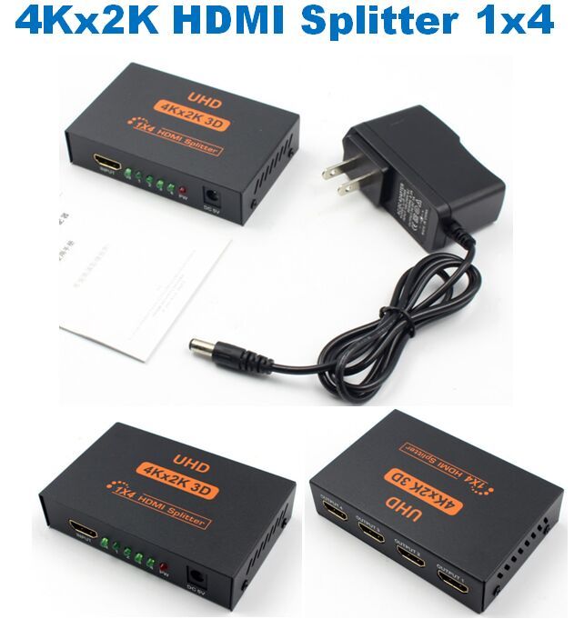 4 Port Hub Repeater Amplifier HDMI Splitter 1x4 4k X 2k Support 3D ...