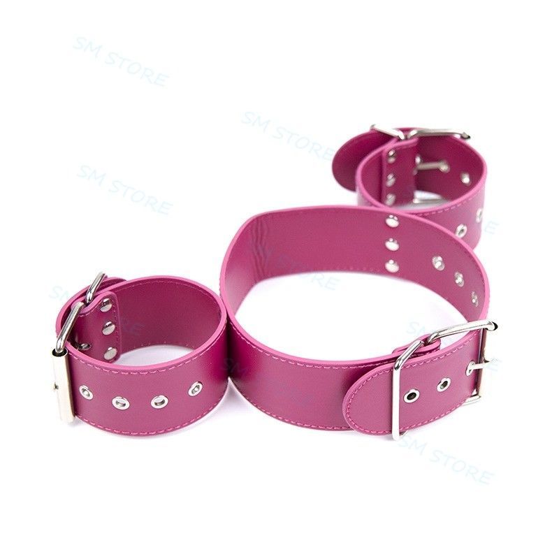New PU Leather Slave Shackle Wrist Neck Collar Cuffs Handcuffs Choke ...
