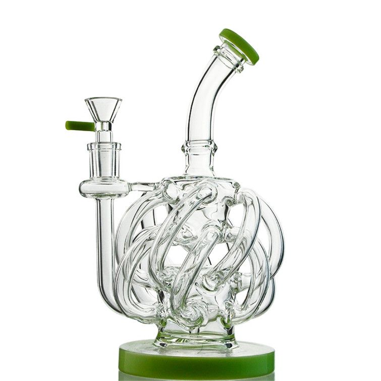 Wholesale Super Cyclone Purple Green Glass Bong With 12 Recyclers, 14mm ...