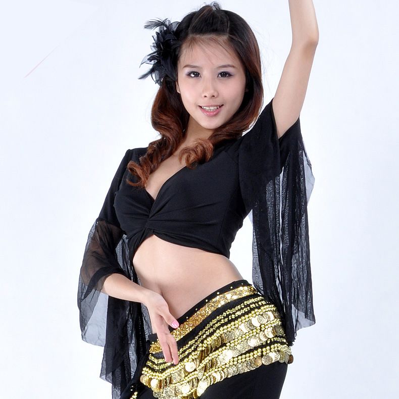 2021 Sexy Belly Dance Top For Women Belly Dancing Costume Yoga Tops Big Gauze Sleeves Top From