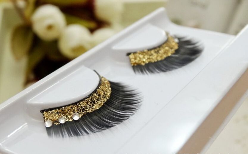 Rhinestone False Eyelashes Thick Curl Honorable Golden Bright ...