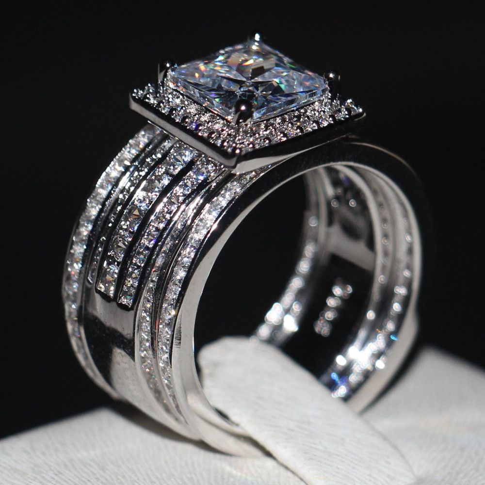 2020 Luxury Men Women Fashion Ring Princess Cut 3ct 5A Zircon Cz 925 Sterling Silver Couple ...