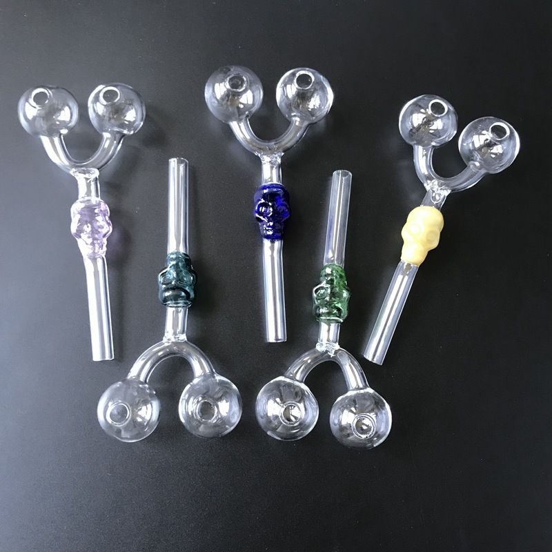 2020 Wholesale Double Tube Pyrex Glass Pipe Skull Oil Burner Pipes MIni ...