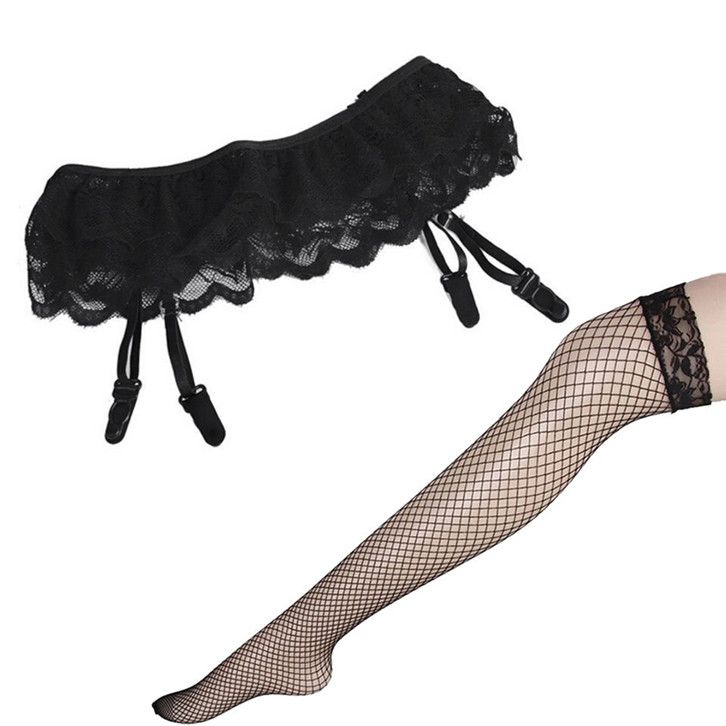 Hollow Lace Garters Set Sexy Transparent Lace Garter Stocking +G String ...