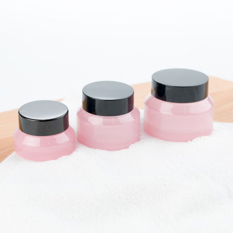 15G 30G 50G Pink Make Up Glass Jar With Black Lids Seal 1oz Container ...