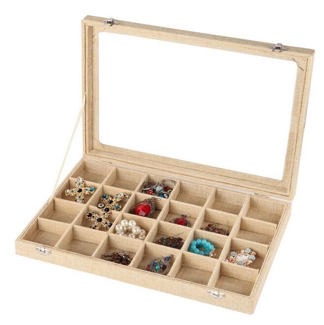 Natural Yellow Linen Jewelry Display Case Storage Organizer Tray ...