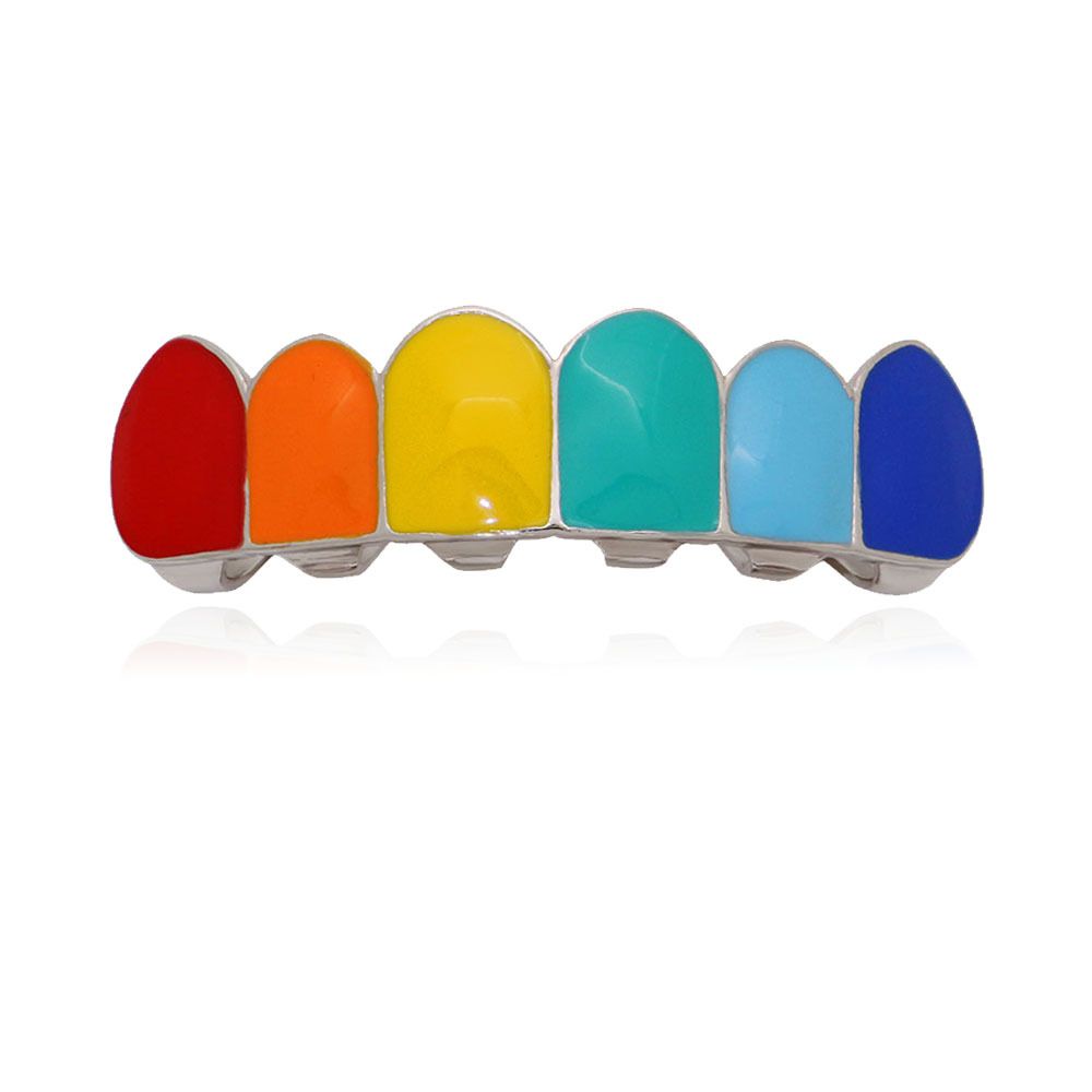 Hip Hop Gold Tekashi 69 Rainbow Teeth Grillz Top&Bottom Colorful Grills ...