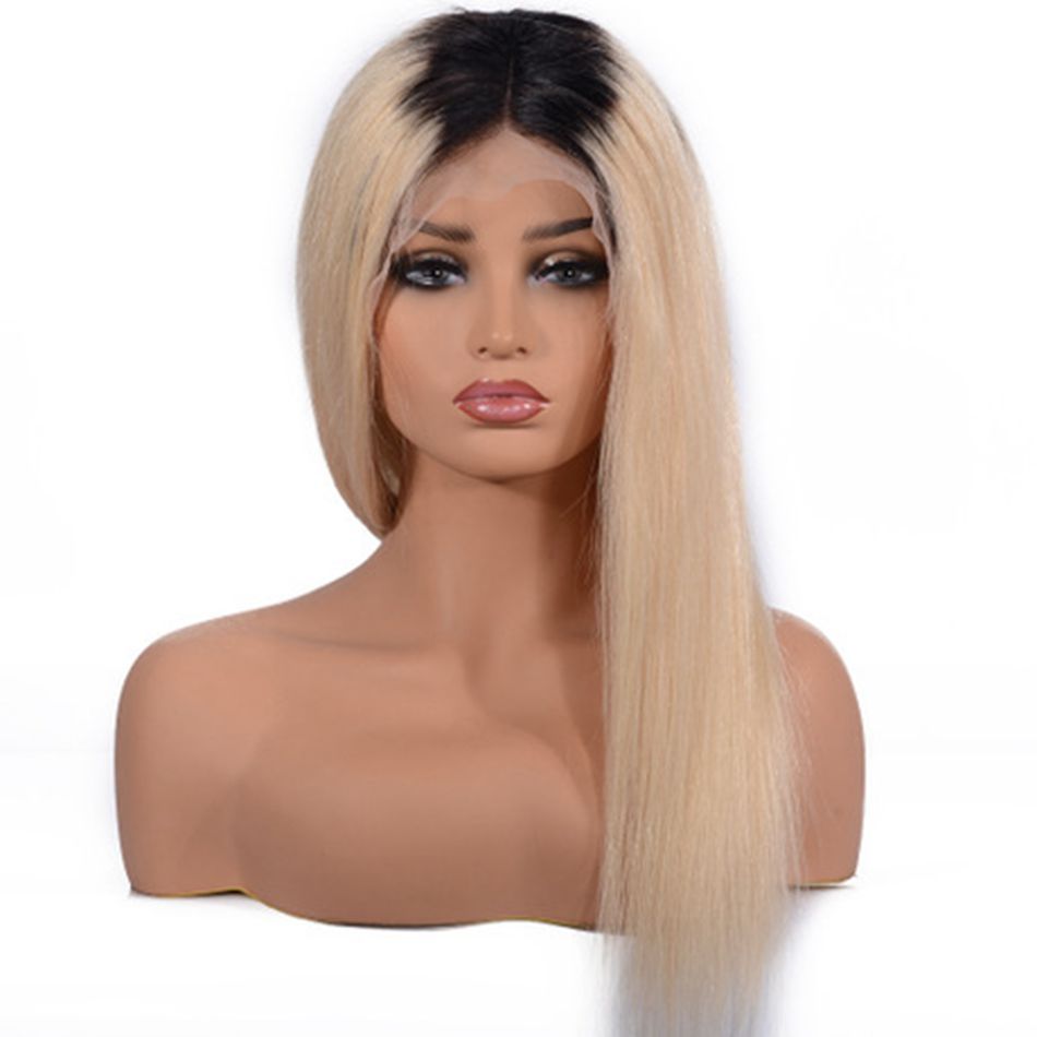 T1b 613 Dark Roots Blonde Human Hair Wig Pre Plucked Ombre Color