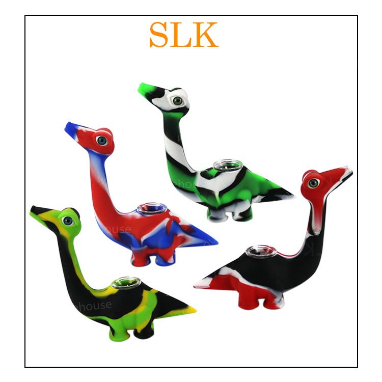 2021 Dinosaur Shape Silicone Smoking Pipe Glass Bong Oil Rig Wax Water ...