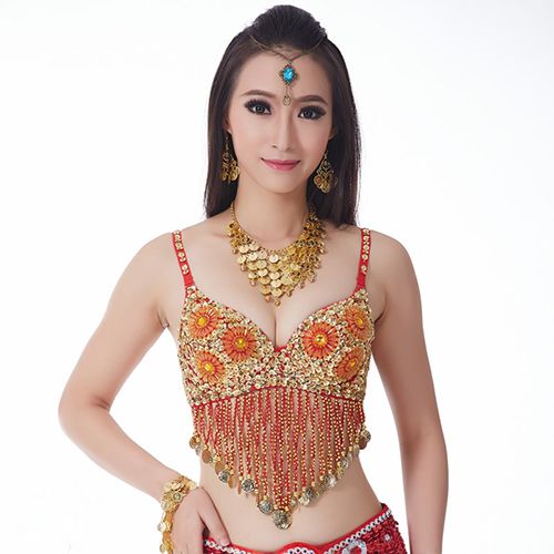 Belly Dance Bras Handmade Sequins Tassel Beads Club Padded Tank Top