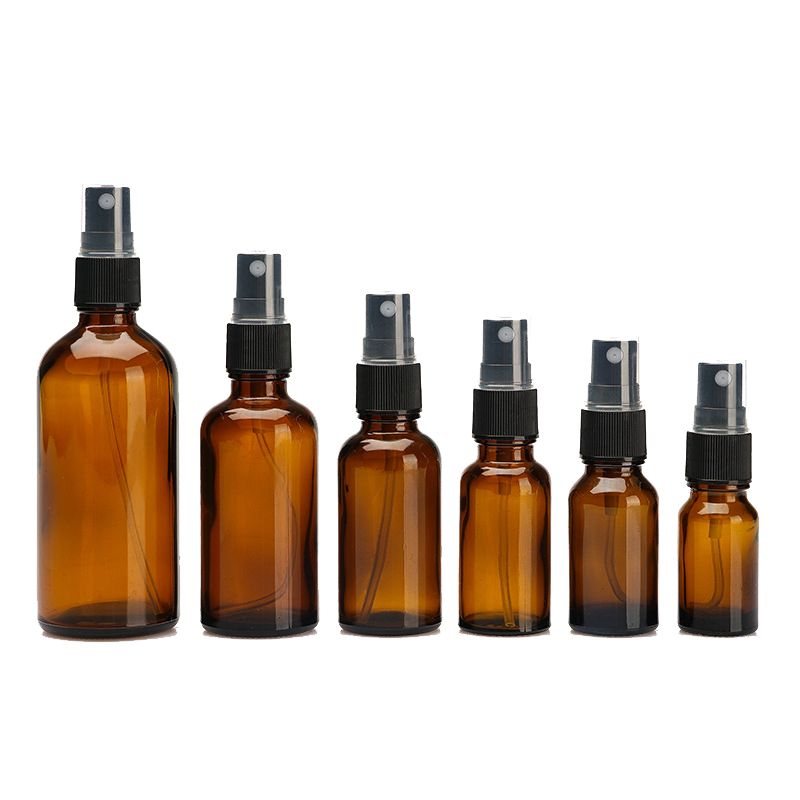 2021 Amber Glass Bottle Bottles With Black Fine Mist Pump Sprayer ...