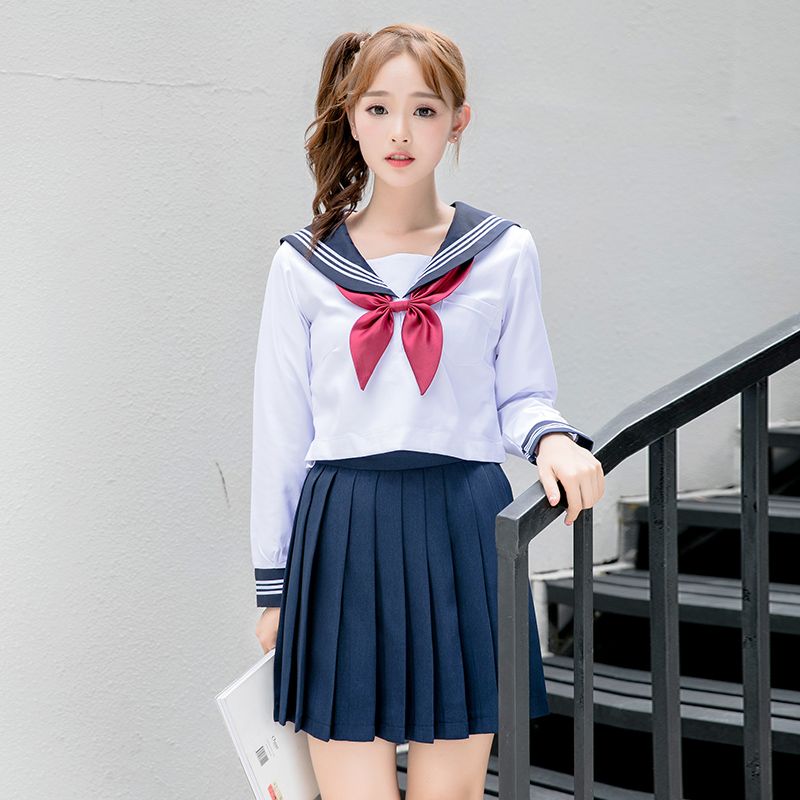 Sailor School Uniform Long Sleeves Navy Sailor Suit Korean Japanese ...