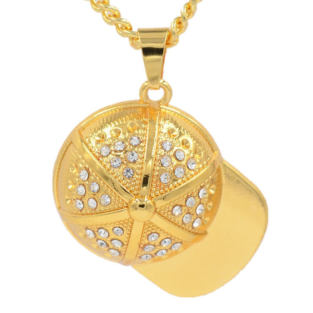 Baseball Cap Gold Pendants Necklaces & Pendants Bling Bling Iced Out ...