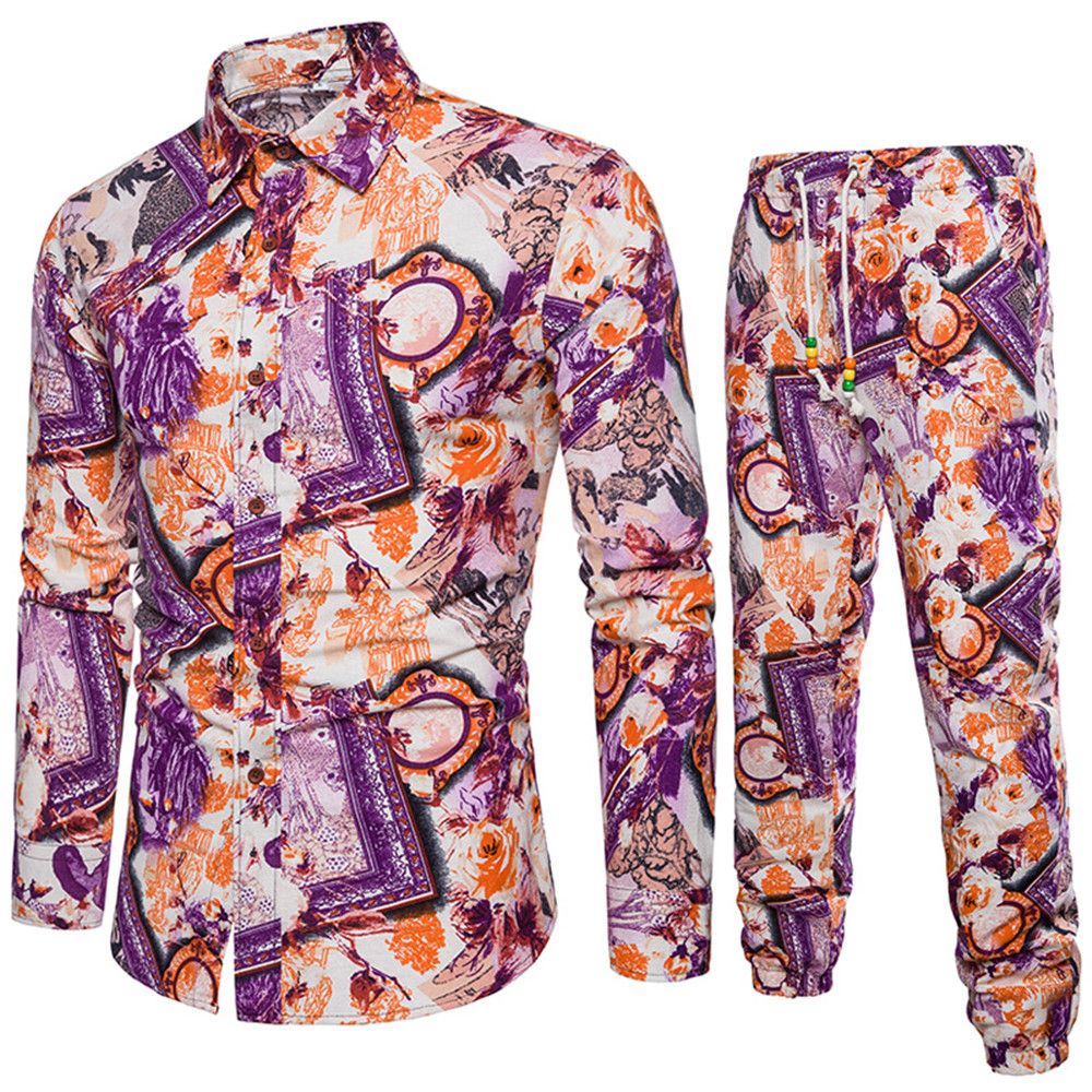 Flower Printed Men Clothing New Fashion Male Slim Tracksuits Gentleman ...