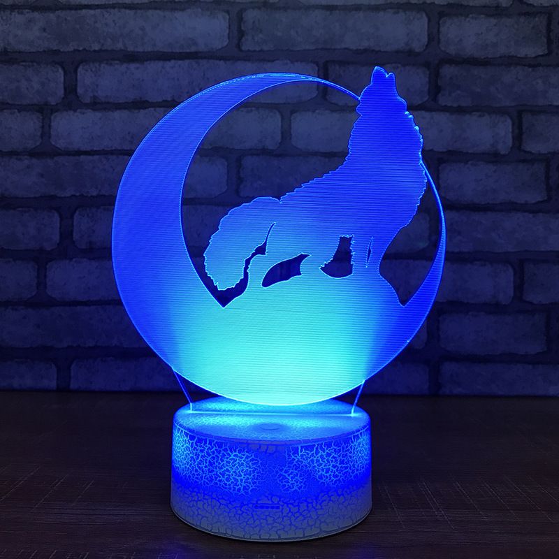 2021 Wolf 3D Acrylic LED Night Light Touch Change Desk Table Lamp Party ...