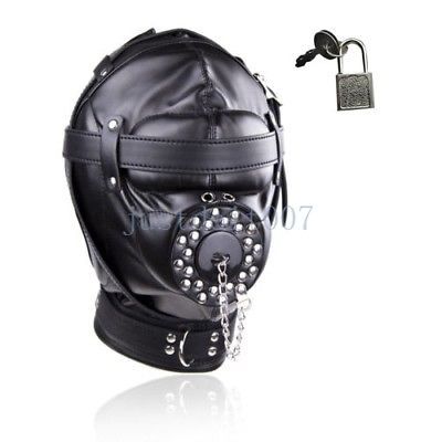 Soft Full Head Restraints Mask Gimp Hood Muzzle Mouth Plug Headgear ...