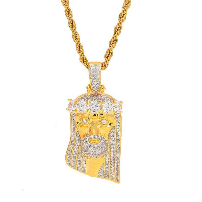 Wholesale Men Cool Hip Hop Necklaces Yellow Gold Plated Full CZ Jesus ...