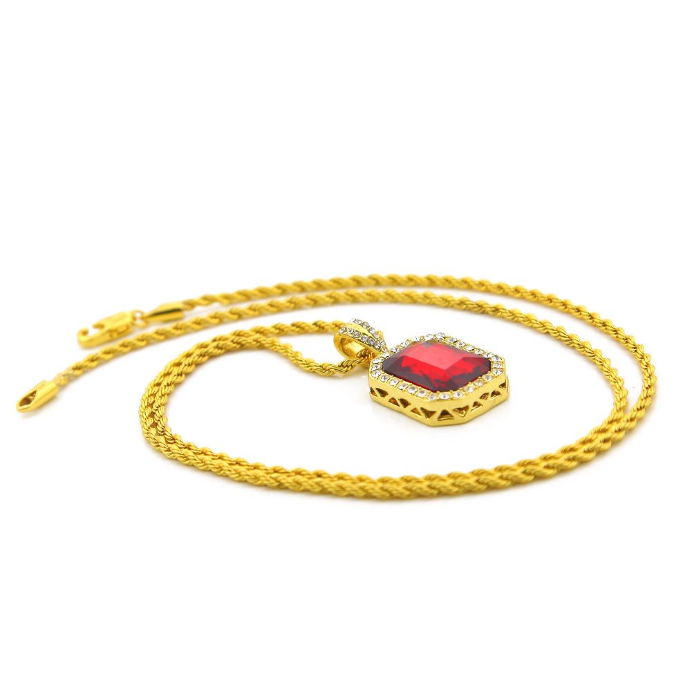 Wholesale Mens Mini Ruby Pendant Necklace Gold Cuban Link Chain Fashion ...