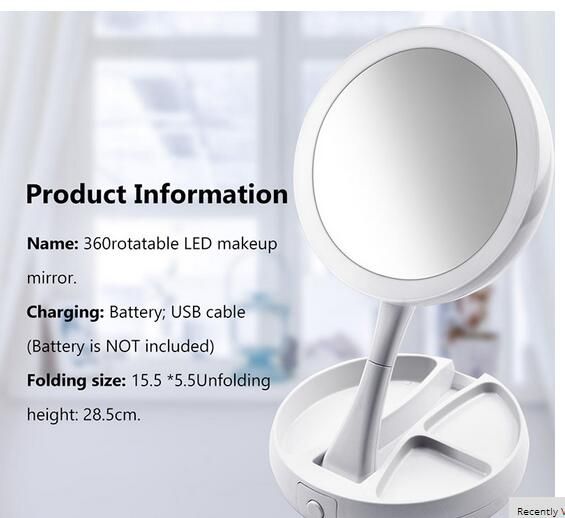 Portable Round Foldable LED Makeup Mirror Women Facial Make Up Mirror ...