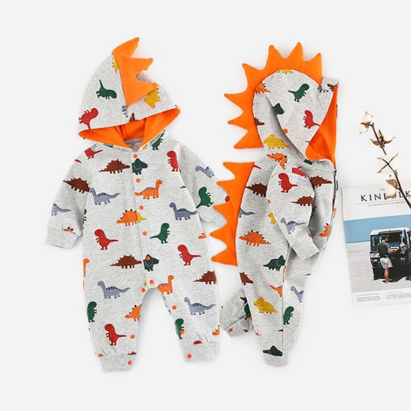 2020 Dinosaur Baby Clothes Cartoon Toddler Boys Hooded Rompers Cotton ...