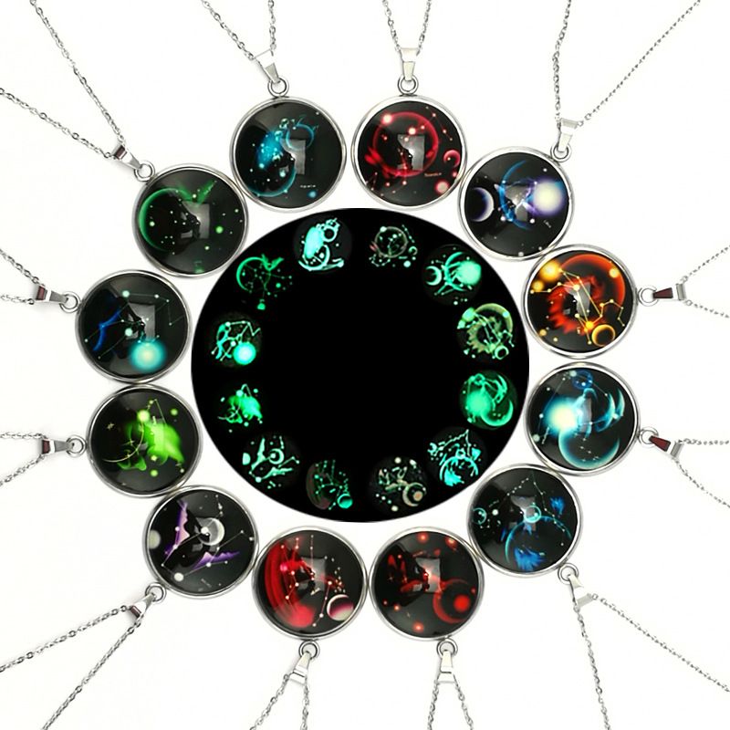 Glow In The Dark 12 Zodiac Sign Necklaces For Women Men Stainless Steel ...