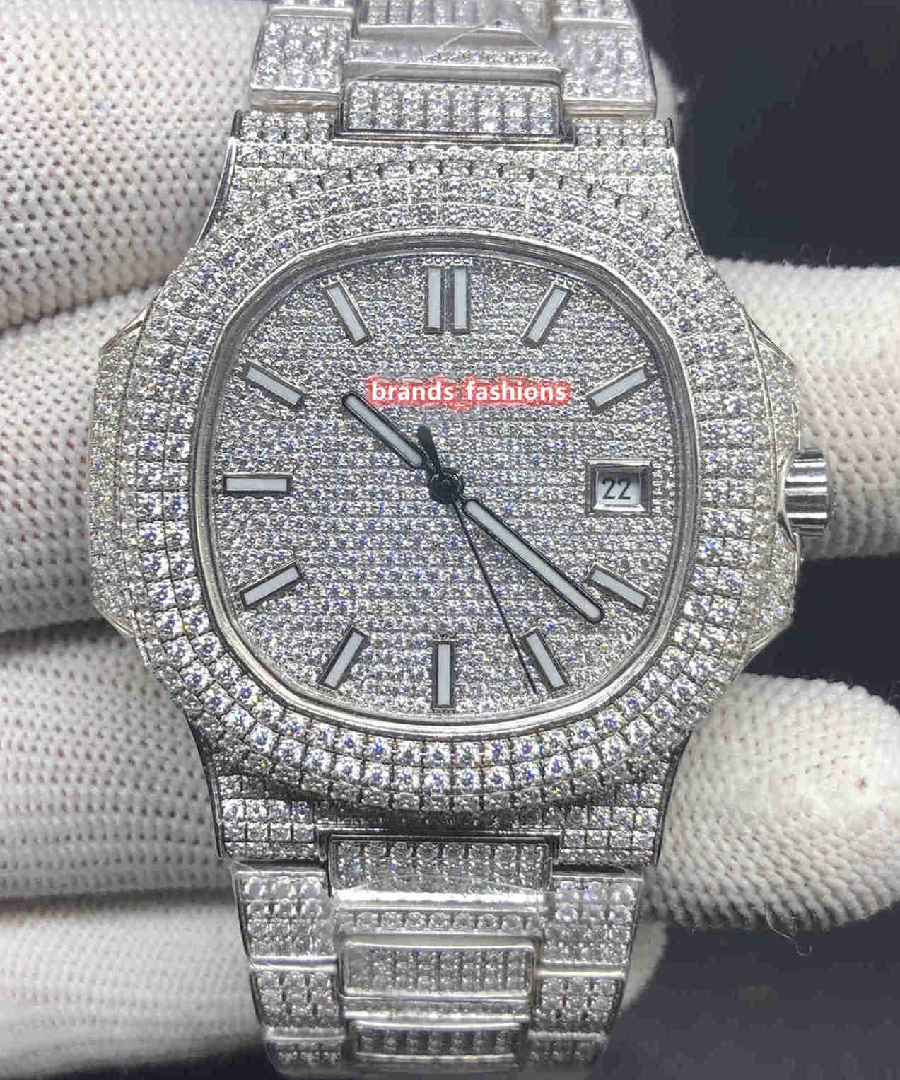 High Quality Mens Watches Ice Diamond Watch Silver Stainless Steel ...