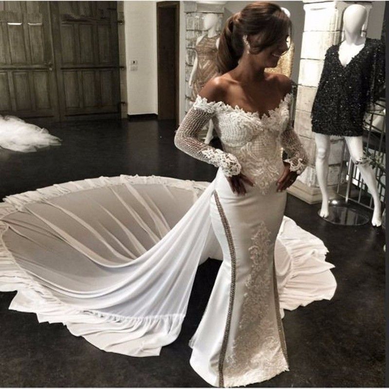 Stylish Mermaid Beaded Wedding Dresses With Detachable Train Off The