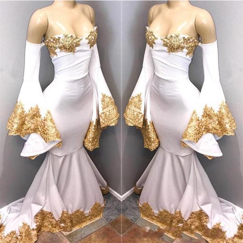 Vintage White With Gold Appliques Mermaid Prom Dresses 2019 Sexy Off ...