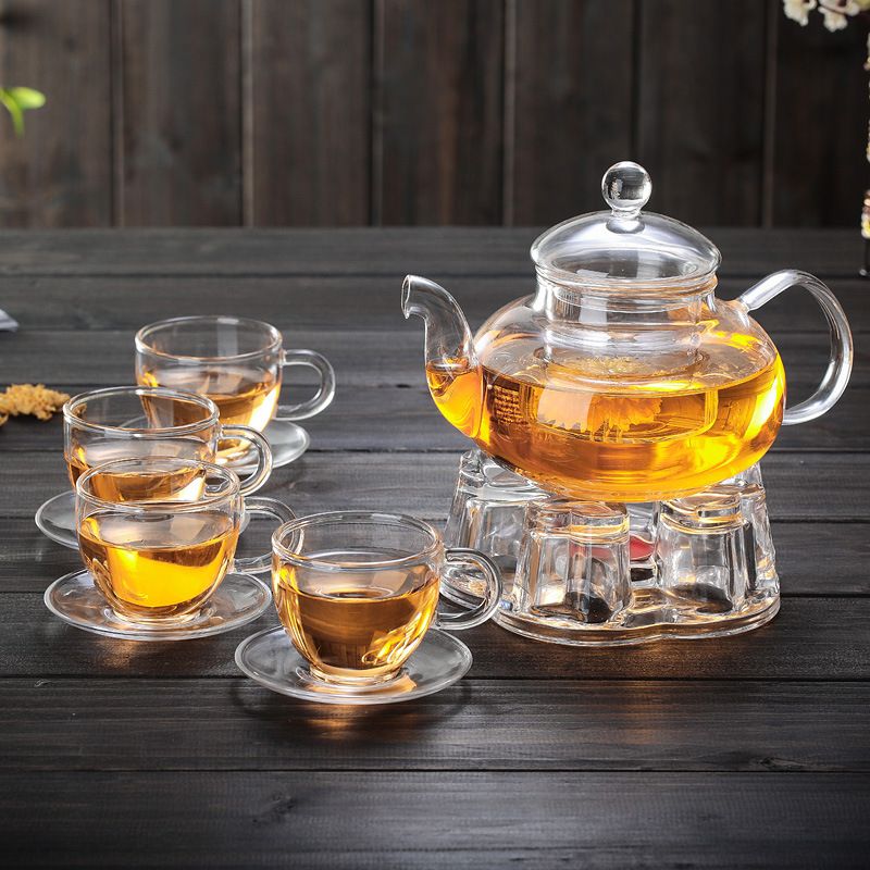 2021 600ml 4 Style Glass Teapot Set Cup With Handle With Dish Teaware ...
