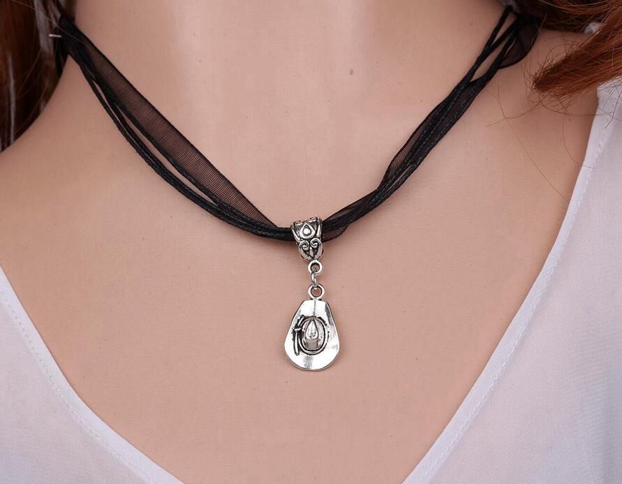 Wholesale Visor Cowboy Hat Necklace Pendant Vintage Silver Charm Collar wholesale-visor-cowboy-hat-necklace-pendant-vintage-silver-charm-collar