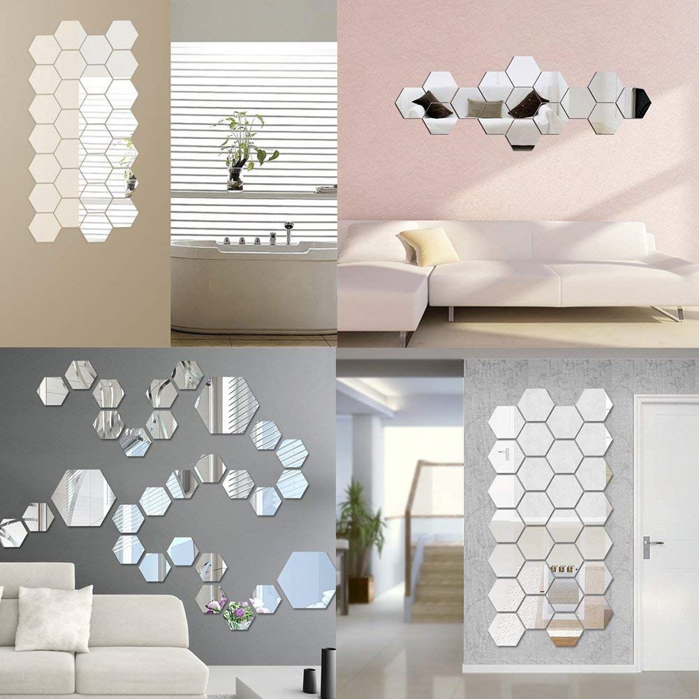 Mirror Wall Stickers Removable Art Diy Home Decorative Hexagonal