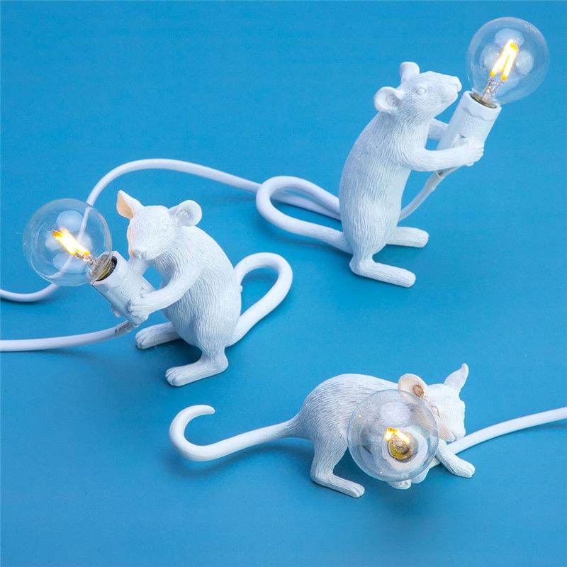 Eu Plug Modern Resin Mouse Table Lamp White Golden Rat Bedside Light ...